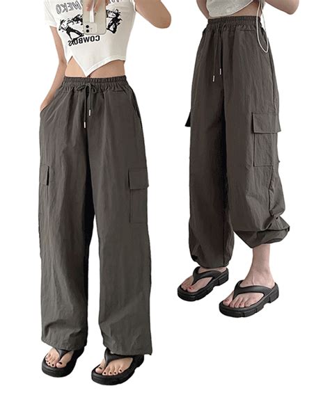 💖탄탄쿨소재💖 스컬 와이드 일자핏 스트링 여름 나일론 바스락 카고 조거 롱 밴딩 투웨이 팬츠 빈티지 스트릿 장마 아노락 휴가룩 트레이닝 페스티벌 바지 에이블리
