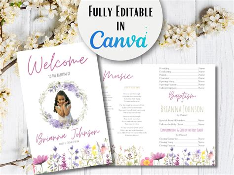 Baptism Program Template Printable Baptism Program Wildflower Baptism Program LDS Baptism