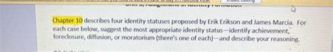 Solved Chapter 10 Describes Four Identity Statuses Proposed Chegg