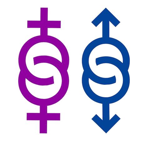 파란색과 보라색 성별 기호 프리미엄 벡터