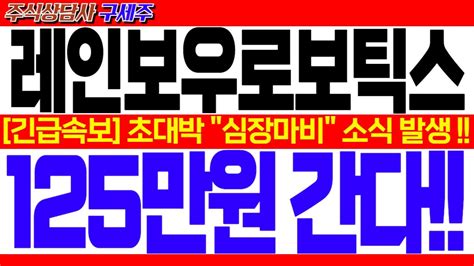 레인보우로보틱스 주가전망 Cnn 헤드라인 뉴스 떴습니다 긴급속보 초대박 심장마비 소식 발생 125만원 간다 레인보우로보틱스목표가 레인보우로보틱스분석