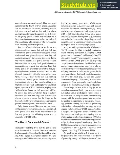 A Guide To Integrating Cots Games Into Your Classroom Pdf