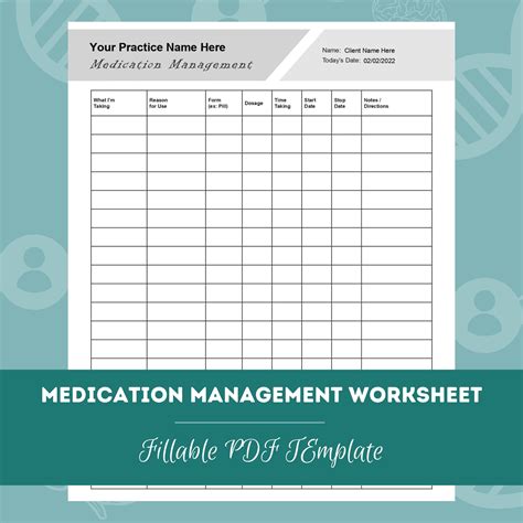 Medication Management Worksheet Editable Fillable Pdf Template