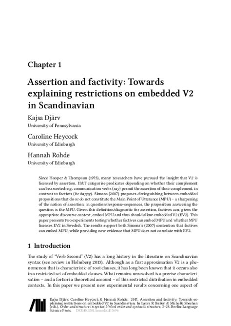 Pdf Order And Structure In Syntax I Word Order And Syntactic Structure
