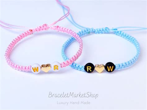 Set Of 2 Custom Couple Initial Bracelets With Gold Heart Etsy