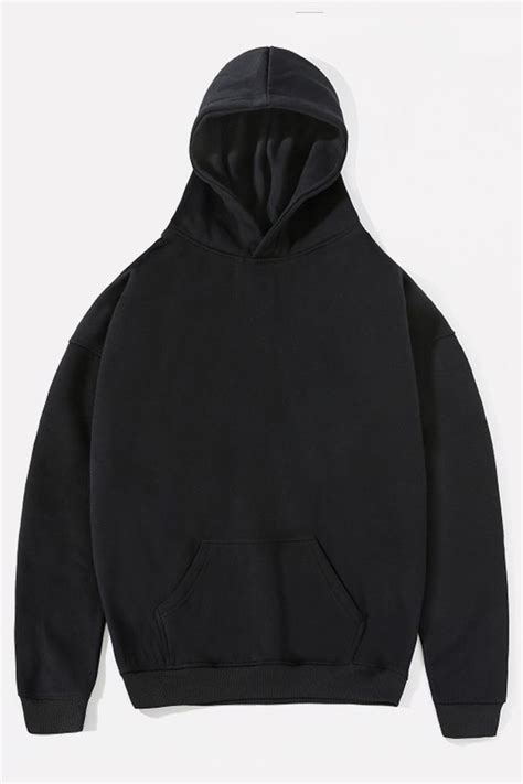 Men Black Letters Print Pocket Long Sleeve Casual Hoodie