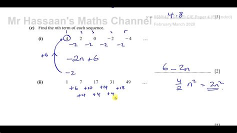 0580 42 f m 20 igcse paper 42 q7 c finding the nth term linear