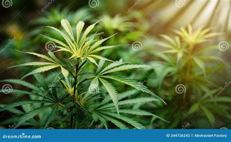 Illustration Of A Cannabis Indica Plants With Rays Effect From The Light Generative Ai Stock