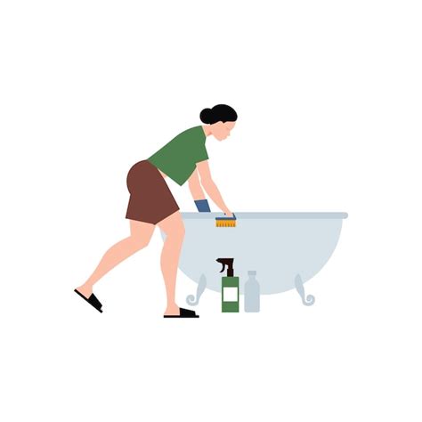 La chica está limpiando la bañera Vector Premium