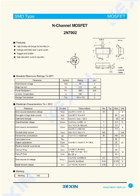 2n7002 Mosfet Pinout Datasheet Equivalents Features 45 Off