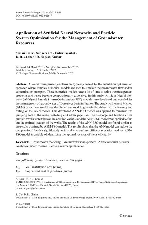 Pdf Application Of Artificial Neural Networks And Particle Swarm
