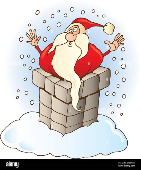 Illustration Of Funny Santa Claus Stuck In Chimney On The Roof Stock