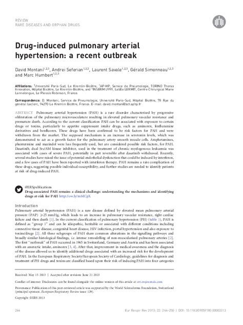 Pdf Drug Induced Pulmonary Arterial Hypertension A Review Ghulam