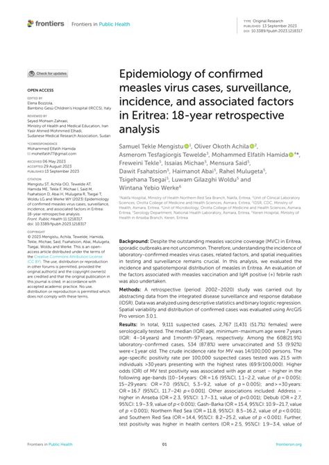 Pdf Epidemiology Of Confirmed Measles Virus Cases Surveillance
