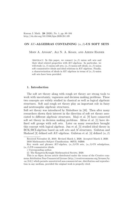 Pdf On Ku Algebras Containing αβ Us Soft Sets
