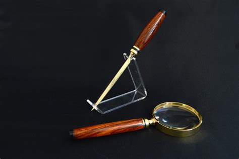 Magnifying Glass And Letter Opener Cocobolo Wood With Gold