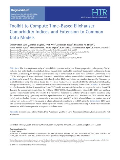 Pdf Toolkit To Compute Time Based Elixhauser Comorbidity Indices And