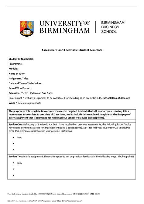 Assignment Cover Sheet Davin Gajananan V2 University Of Birmingham Business 24273 Scholarfriends