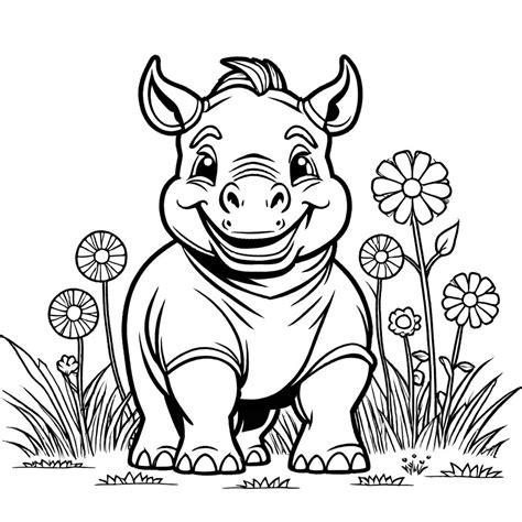 Joyful Rhinoceros In Grassland Coloring Page Lulu Pages