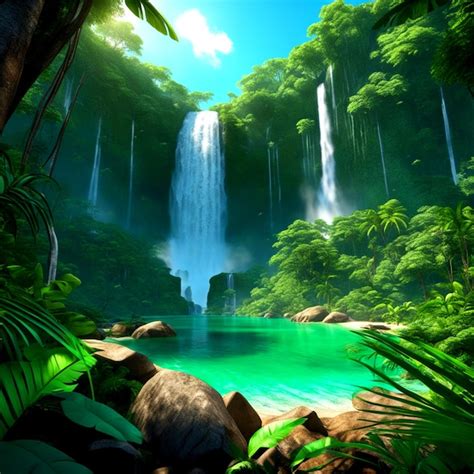 Premium Photo A Cascading Waterfall Flowing Into A Crystal Clear