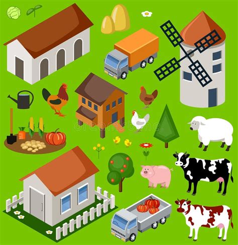 Farm Isometric Set Stock Vector Illustration Of House 65174690