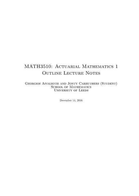 Math3510 Actuarial Mathematics 1 Lecture Notes Release Math3510