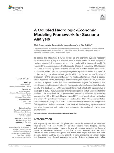 Amaya Et Al 2021 A Coupled Hydrologic Economic Modeling Framework For