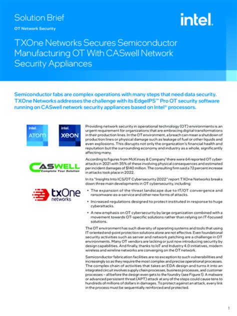 Txone Networks Secures Semiconductor Manufacturing Ot With Caswell Network Security Appliances
