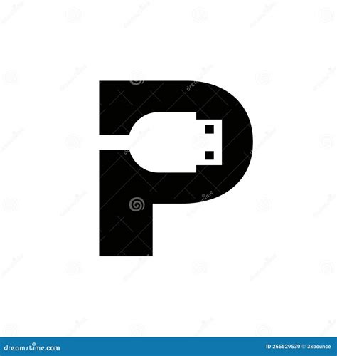 Initial Letter P USB Symbol Design Computer Connection USB Cable Icon Vector Stock Vector