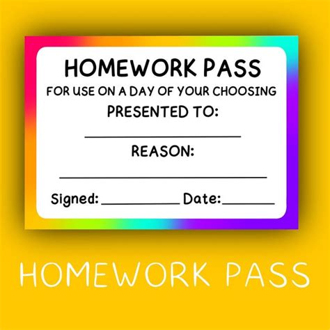 Homework Pass Printable Etsy