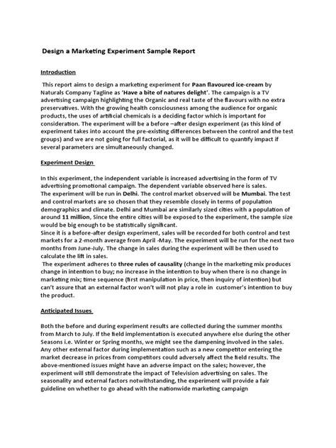 Design A Marketing Experiment Sample Report Pdf Experiment Media Manipulation