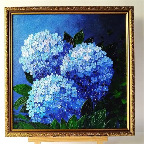 Blue Hydrangea Acrylic Painting Bouquet Of Flowers Texture Inspire