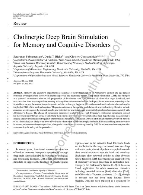 Pdf Cholinergic Deep Brain Stimulation For Memory And Cognitive Disorders