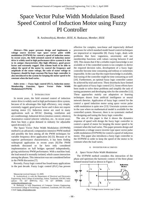 Pdf Space Vector Pulse Width Modulation Based Speed Control Of