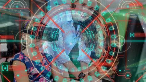 Animation Of Scanner And Data Processing Over Teacher And Schoolgirl Using Computer And Vr Stock