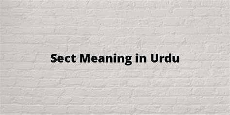 Sect Meaning In Urdu اردو معنی