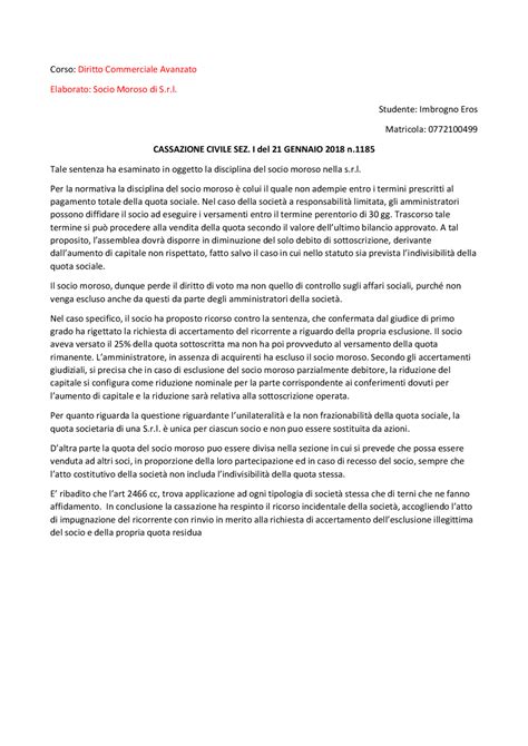 Elaborato Socio Moroso Di Srl Sentenza Cassazione Guide