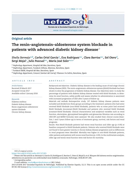 PDF The Reninangiotensinaldosterone System Blockade In Patients With Advanced Diabetic