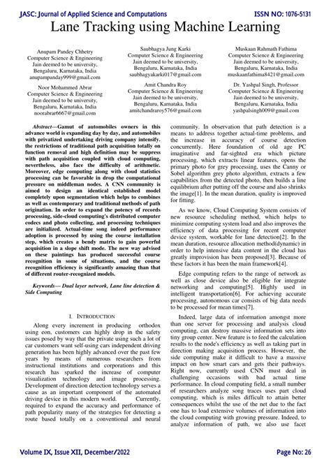 Pdf Lane Tracking Using Machine Learning