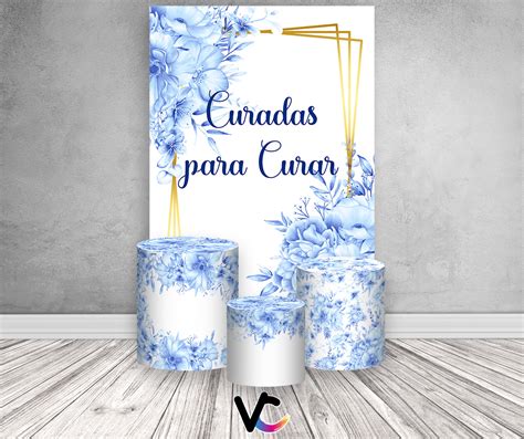 Painel De Festa Vertical X Trio De Capas Cilindro Curadas Para Curar Azul