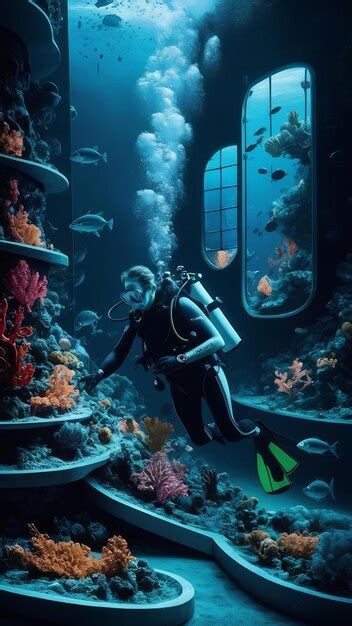 A Person In A Scuba Gear Underwater Art Premium Ai Generated Image