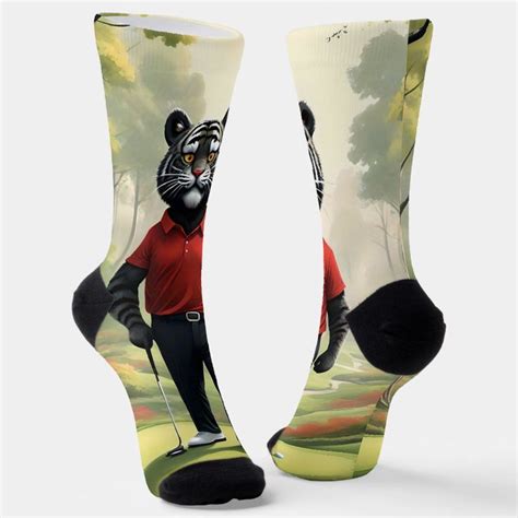 Fore A Black Tiger Playing Golf In The Woods Socks Zazzle Black