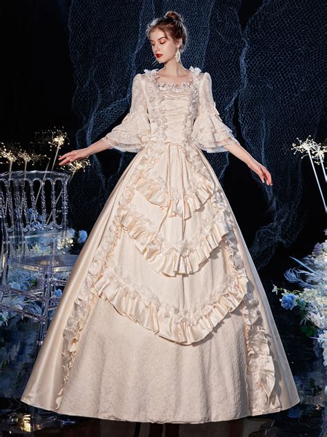 Rococo Victorian Retro Costume Dress Layered Ruffles Lace Cotton