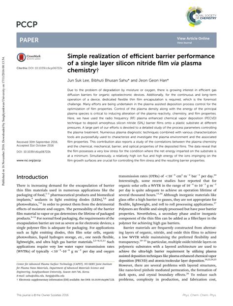 Pdf Simple Realization Of Efficient Barrier Performance Of A Single Layer Silicon Nitride Film