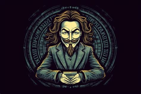 Anonymous Hacker Portrait Cybersecurity And Cybercrime Concept Stock Illustration
