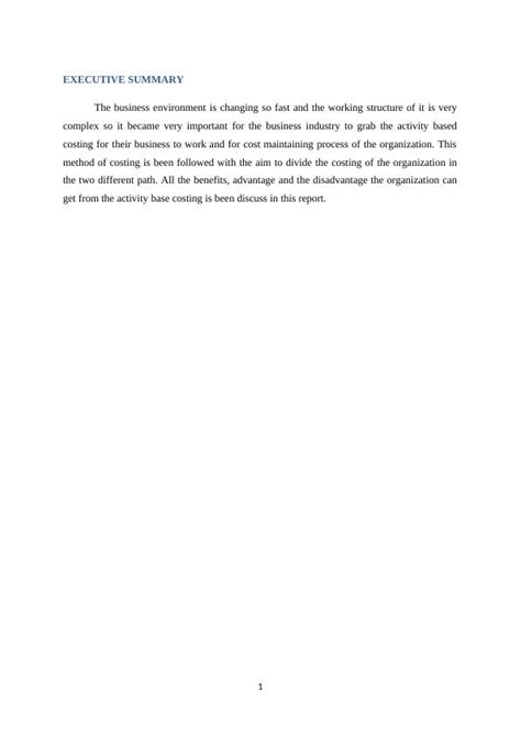 Activity Based Costing Report HI Managerial Accounting