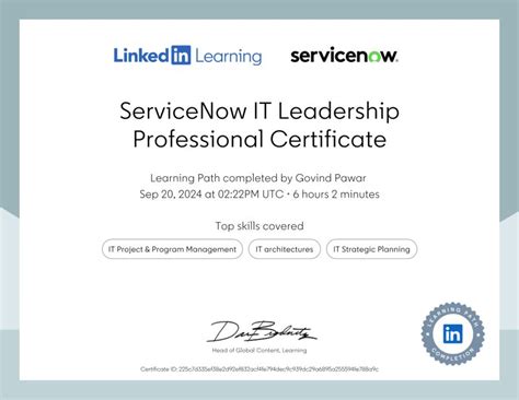 Earned Servicenow It Leadership Certificate Govind Pawar Posted On The Topic Linkedin