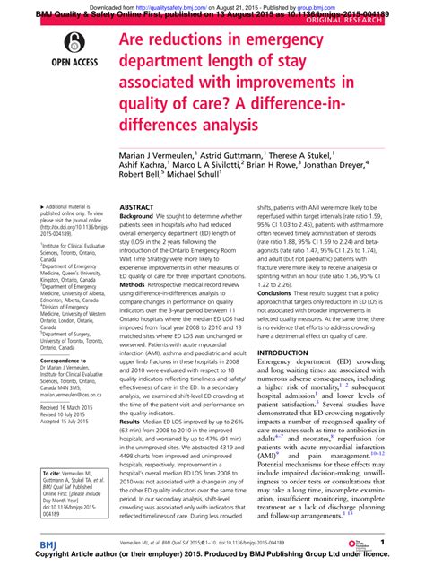 Pdf Are Reductions In Emergency Department Length Of Stay Associated