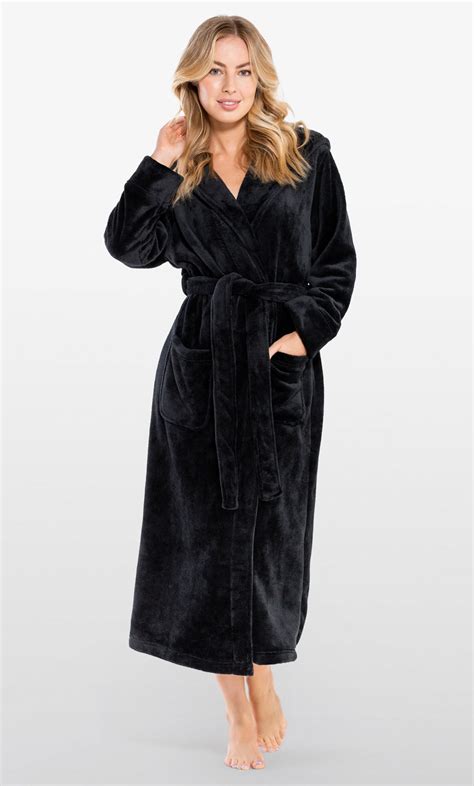 Luxury Bathrobes Plush Robes Super Soft Black Plush Hooded Women