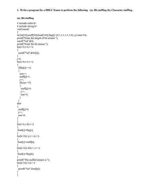 Printout Write A Program For A Hdlc Frame To Perform The Following A